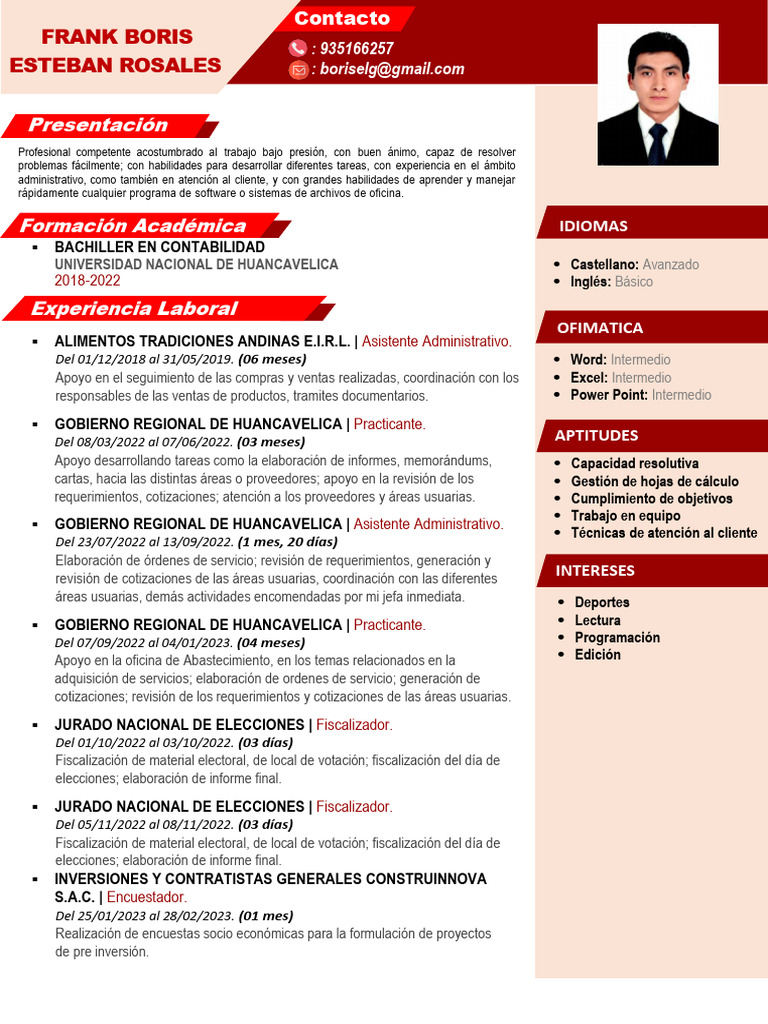 CV FRANK BORIS ESTEBAN ROSALES | PDF | Microsoft PowerPoint | Servicio al Cliente