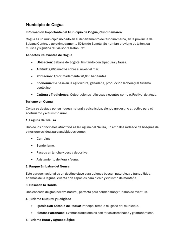 Municipio de Cogua - Paulis | PDF | Turismo | Sustentabilidad