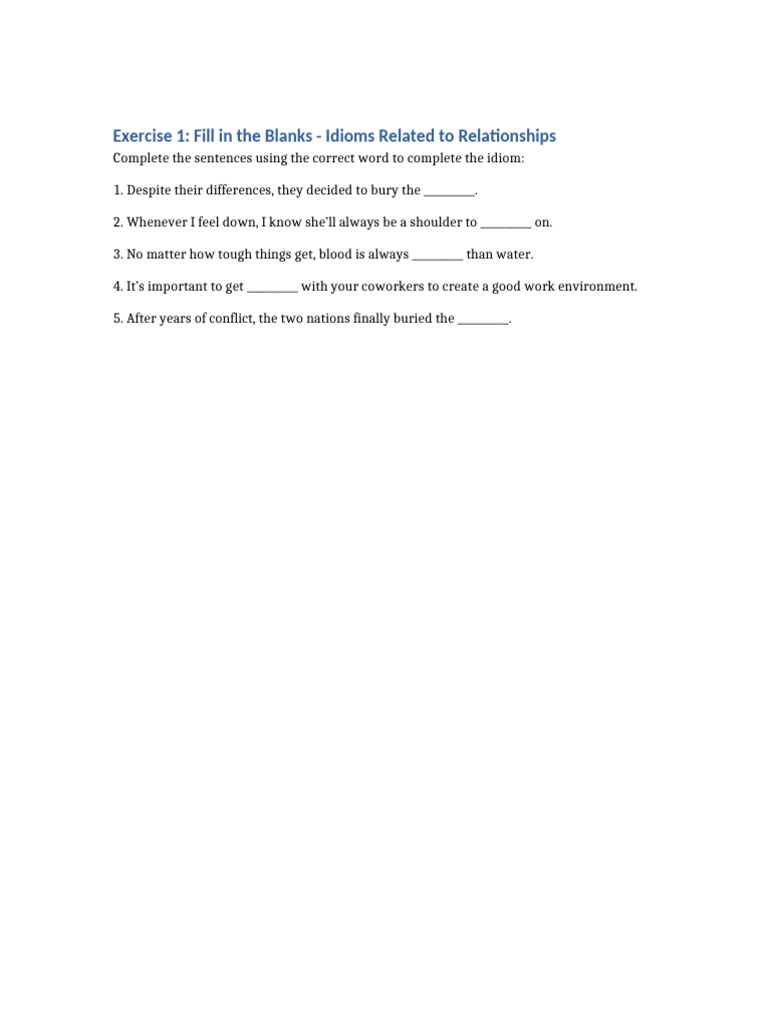 Exercise 1 Fill in the Blanks Worksheet | PDF