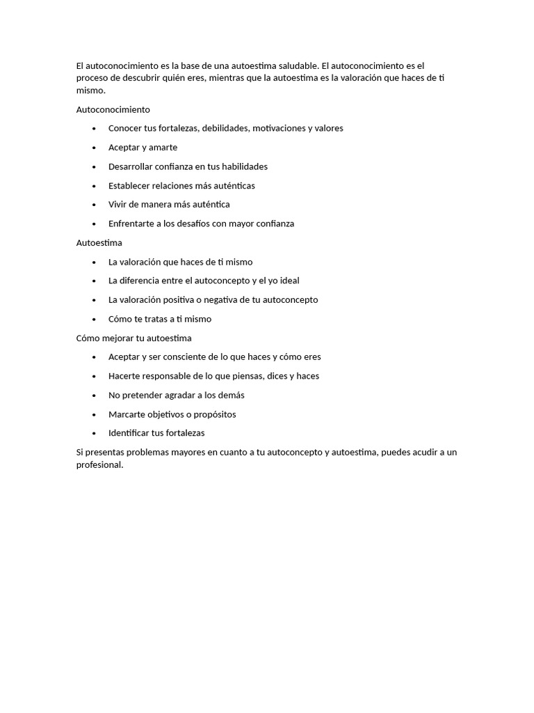 Autoconocimiento y autoestima saludable | PDF