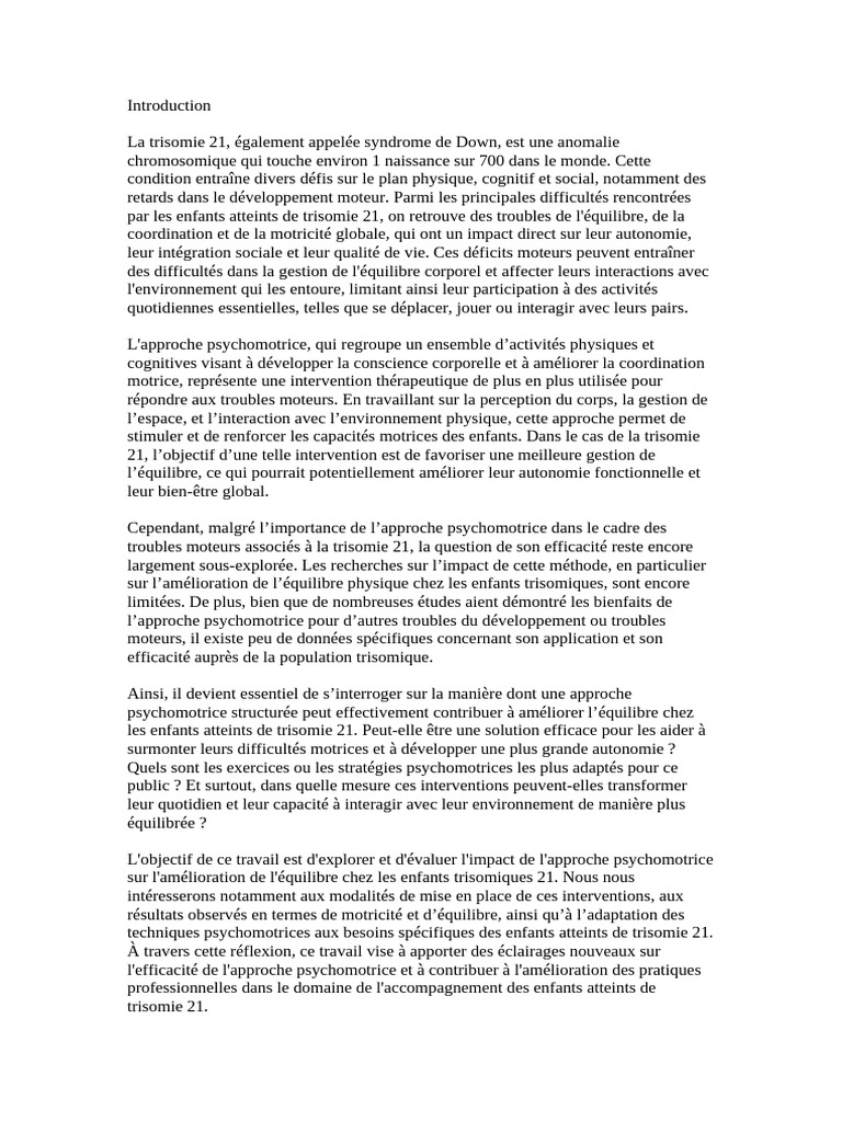 Amélioration de l'équilibre chez les enfants trisomiques 21 | PDF ...