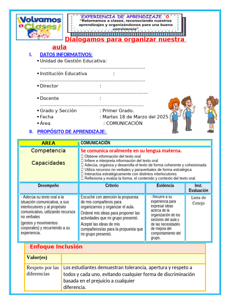 SESION COMUNICACIÓN-Dialogamos para Organizar Nuestra Aula-1er - 2025 ...