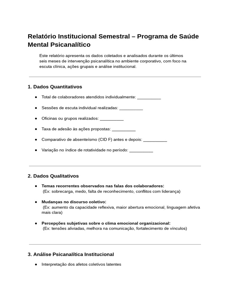 Relatório Institucional Semestral | PDF