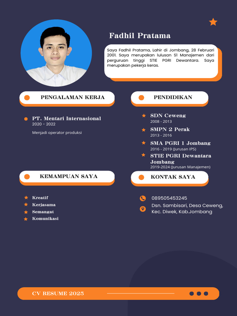 CV Resume Grafik Desainer Modern Corporate Oranye | PDF