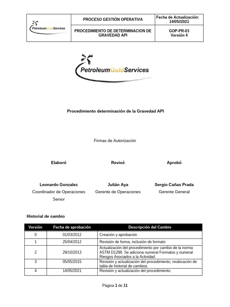 Gop-Pr-03 Determinacion de La Gravedad API | PDF | Temperatura | Densidad