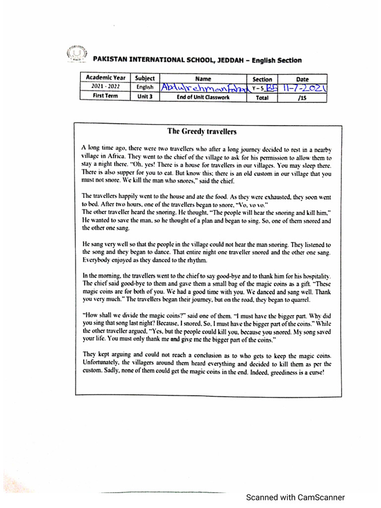 Eng. Comprehension The Greedy Traveller | PDF