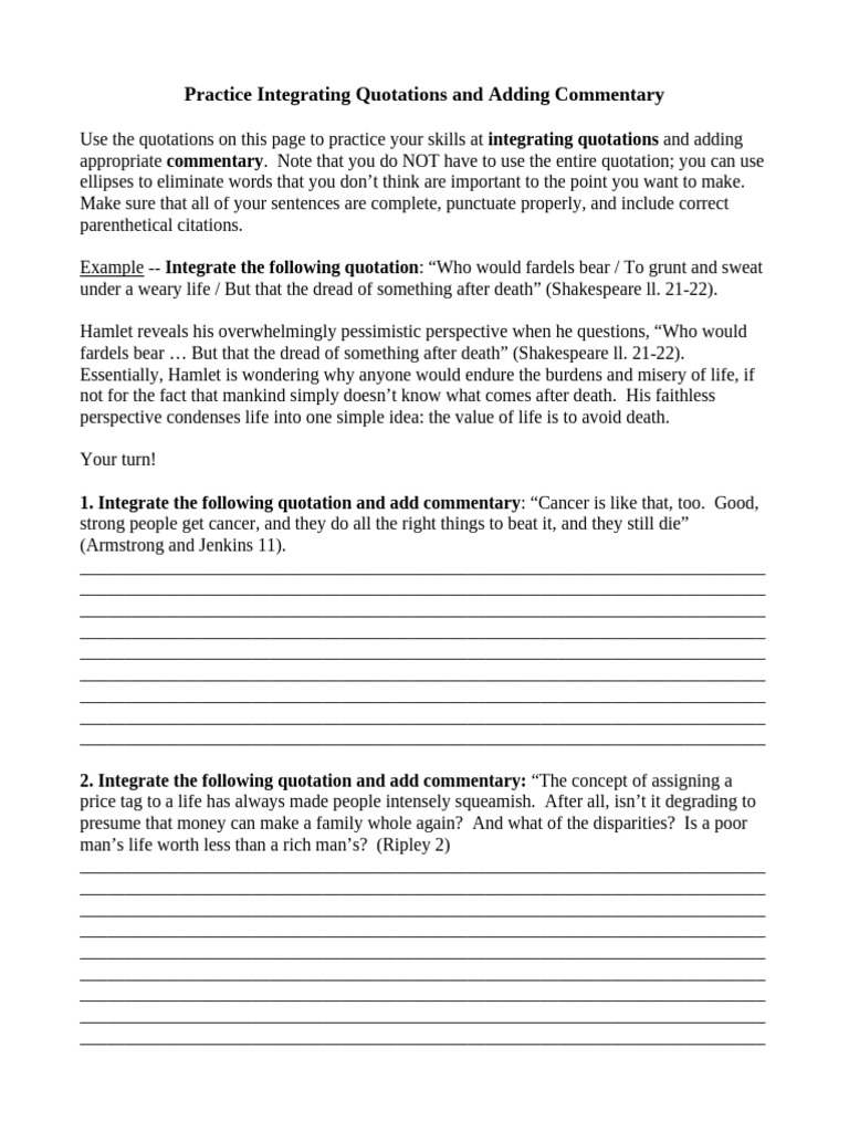 Practice Integrating Quotations | PDF