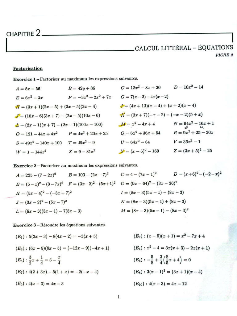 exercices calcul littéral (3) | PDF