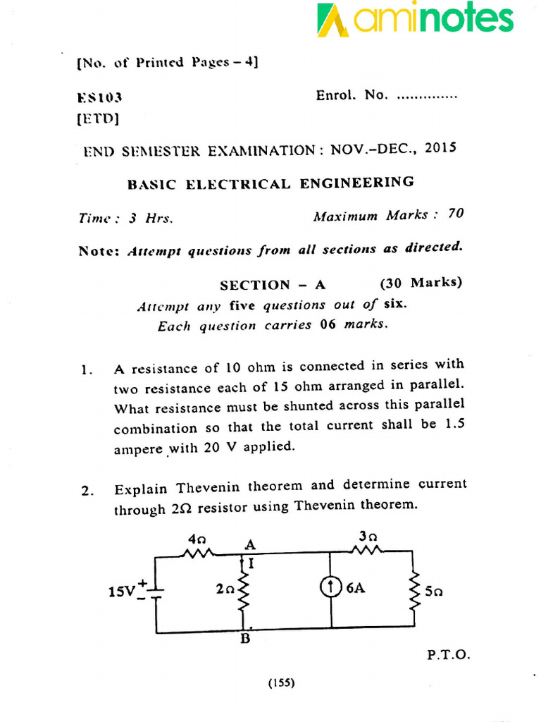 2015 ES103 Basic Electrical Engineering | PDF