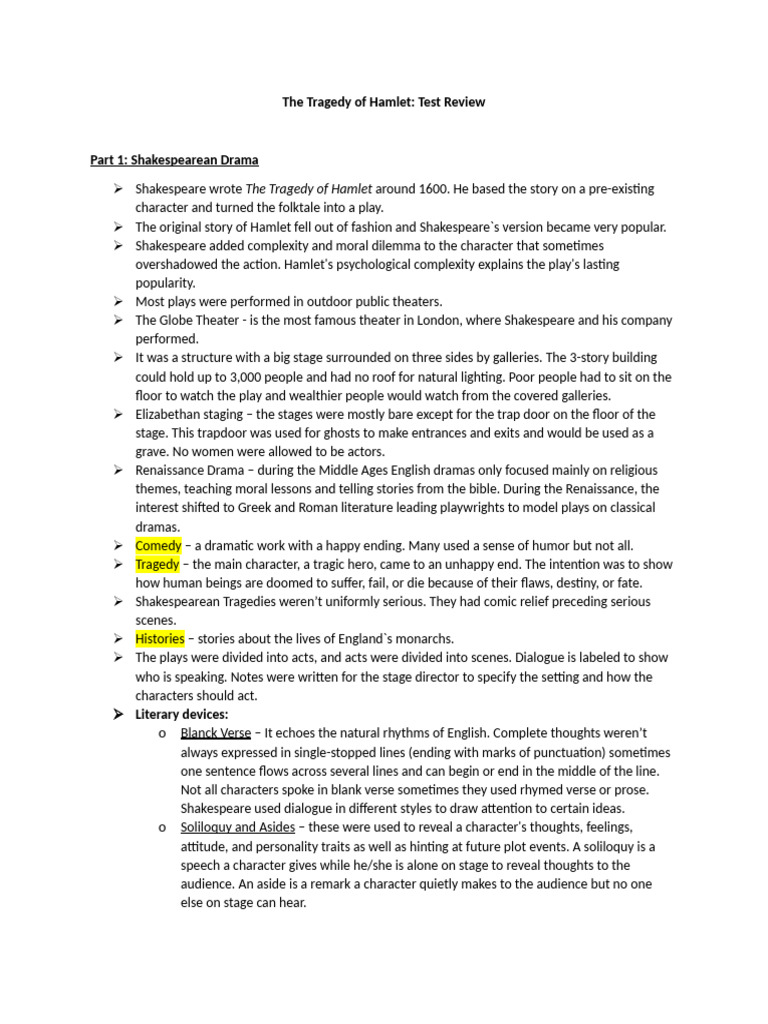 The Tragedy of Hamlet Test Review | PDF | Hamlet | Tragedy