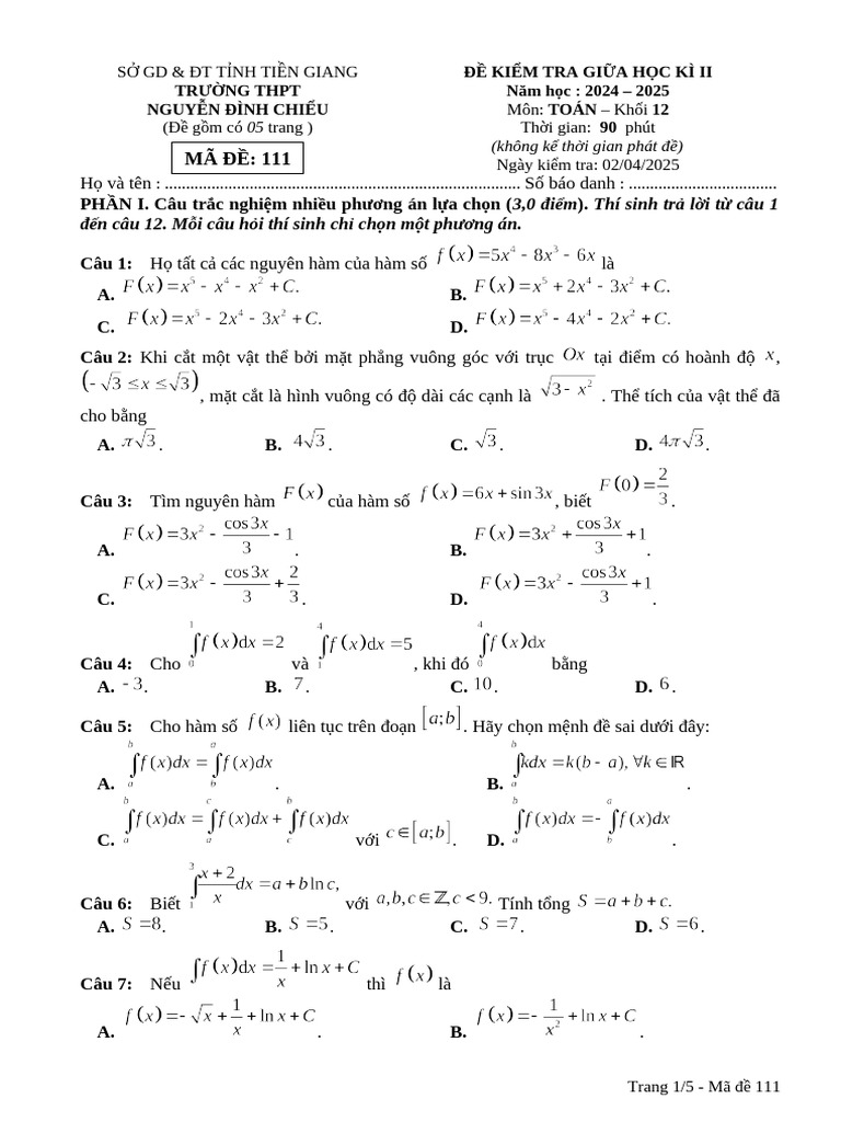 Ma de 111 - de KT GK2 Lop 12 | PDF