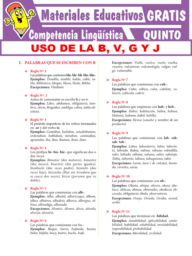 Uso de La B V G y J para Quinto Grado de Secundaria | PDF