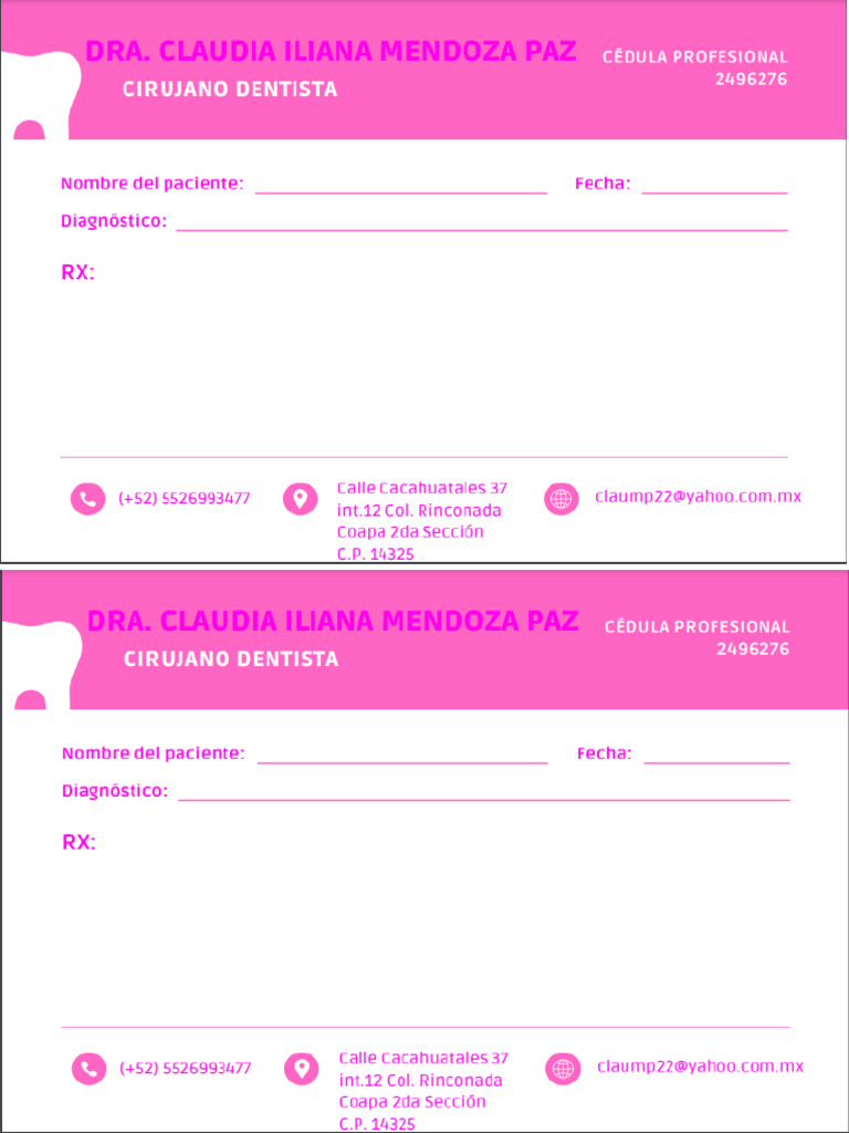 Receta Médica Dentista Simple Azul y Blanco | PDF