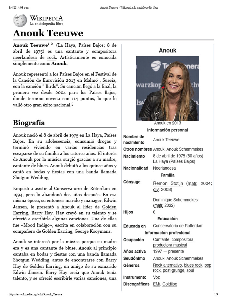 Anouk Teeuwe - Wikipedia, la enciclopedia libre | PDF | Industria de la música