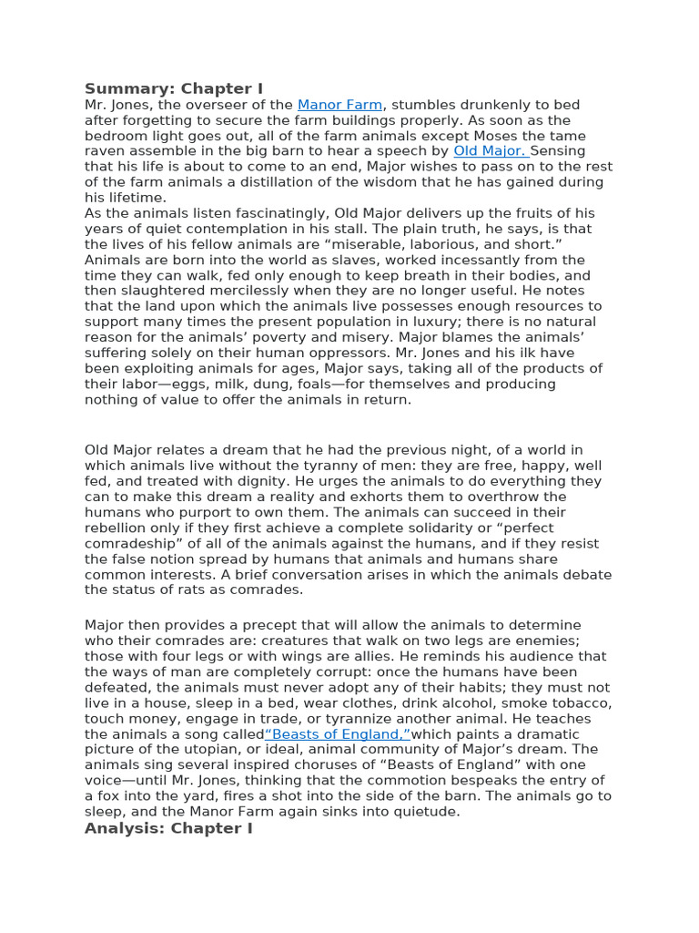 Animal Farm Chapter 1-5 | PDF | Fable | George Orwell