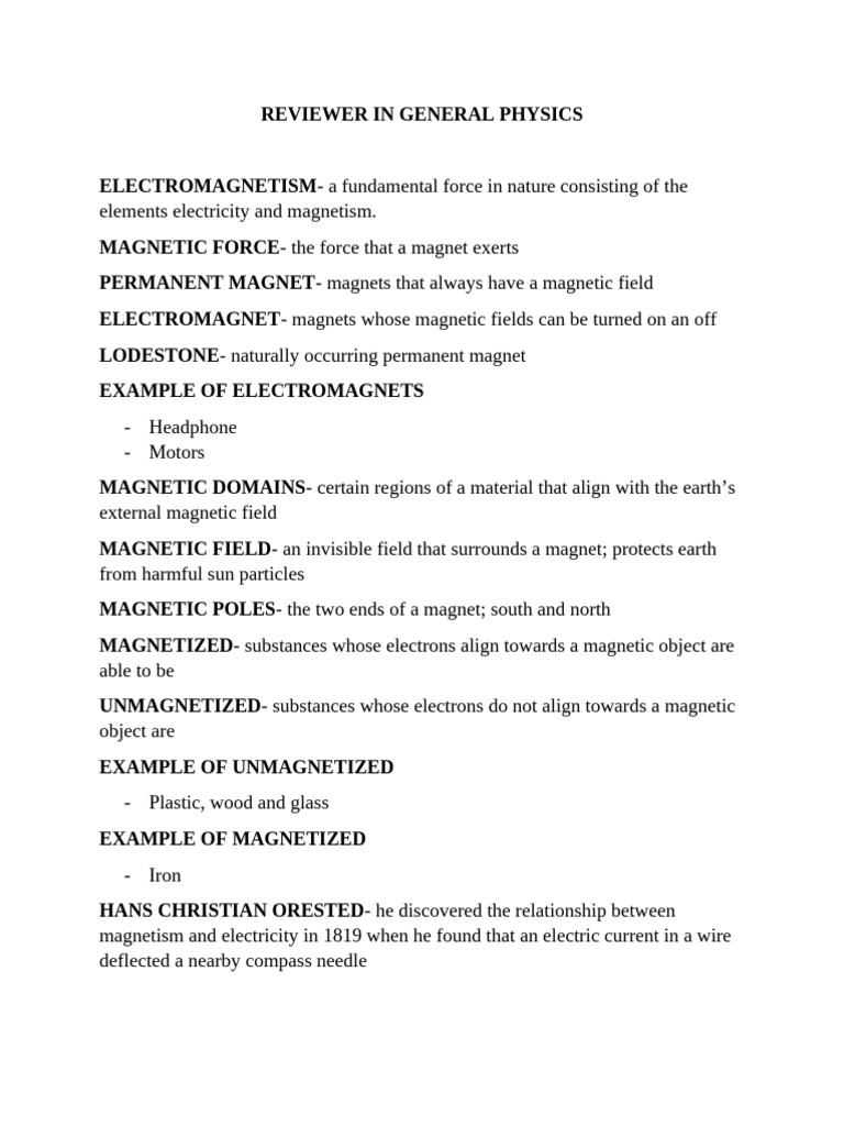 Reviewer in General Physics Finals | PDF | Electromagnetic Induction | Magnetism