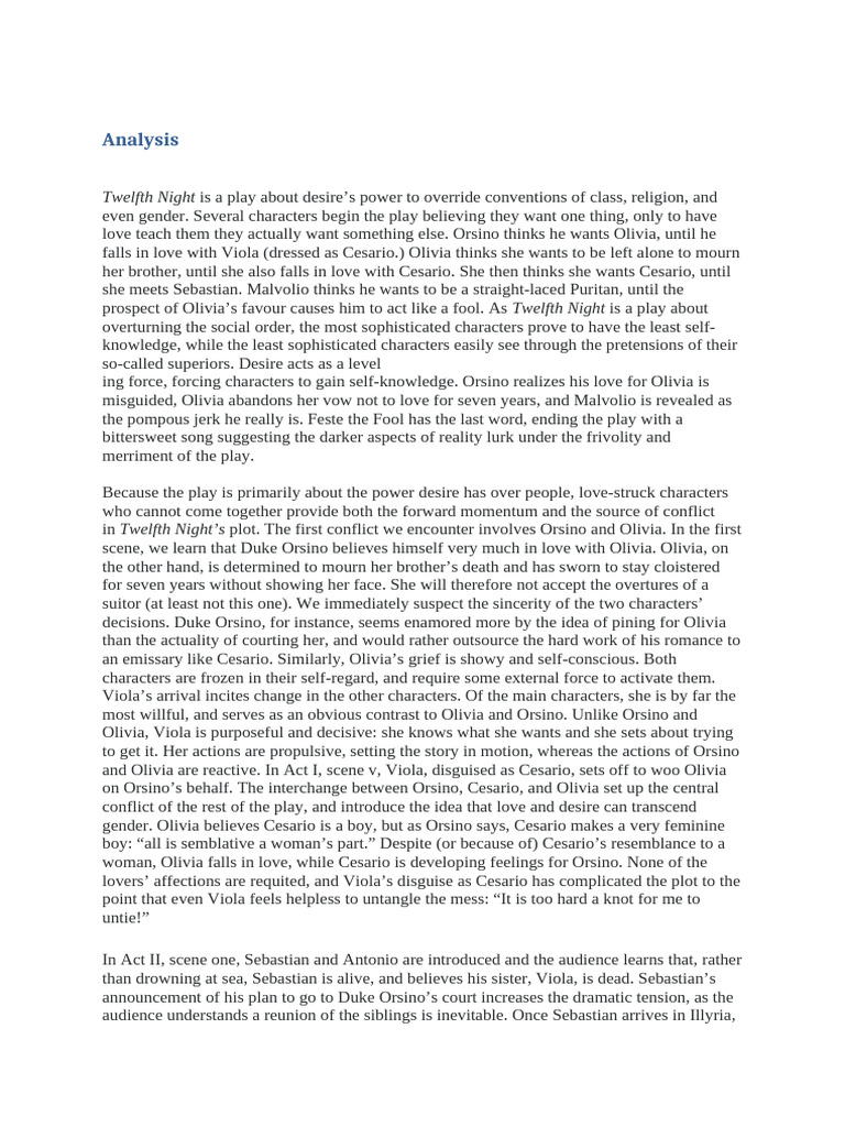 Twelfth Night Summary, Analysis, Characters, Themes | PDF | Twelfth Night