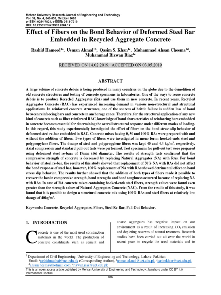 Effect of Fibers On The Bond Behavior of Deformed Steel Bar Embedded in ...