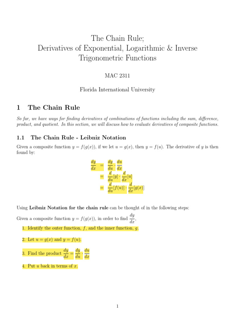 7-Chain Rule and Derivatives of Exp, Log, and Inverse Trig | PDF ...