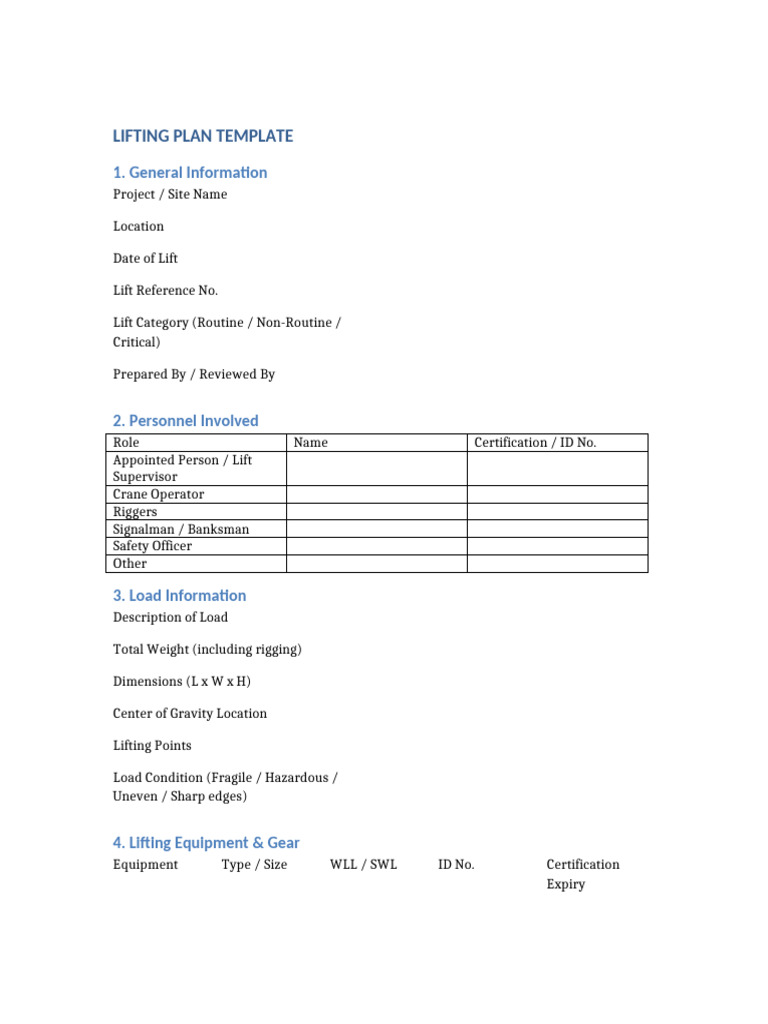 Lifting Plan Template | PDF