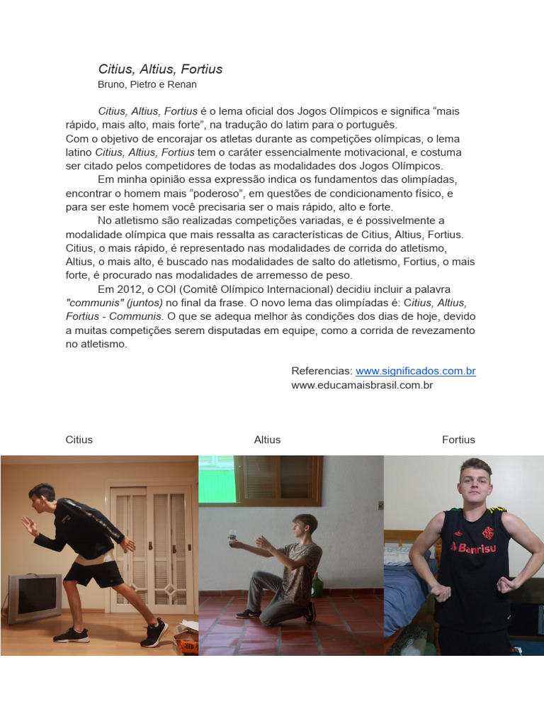 Trabalho Citius Altius Fortius | PDF