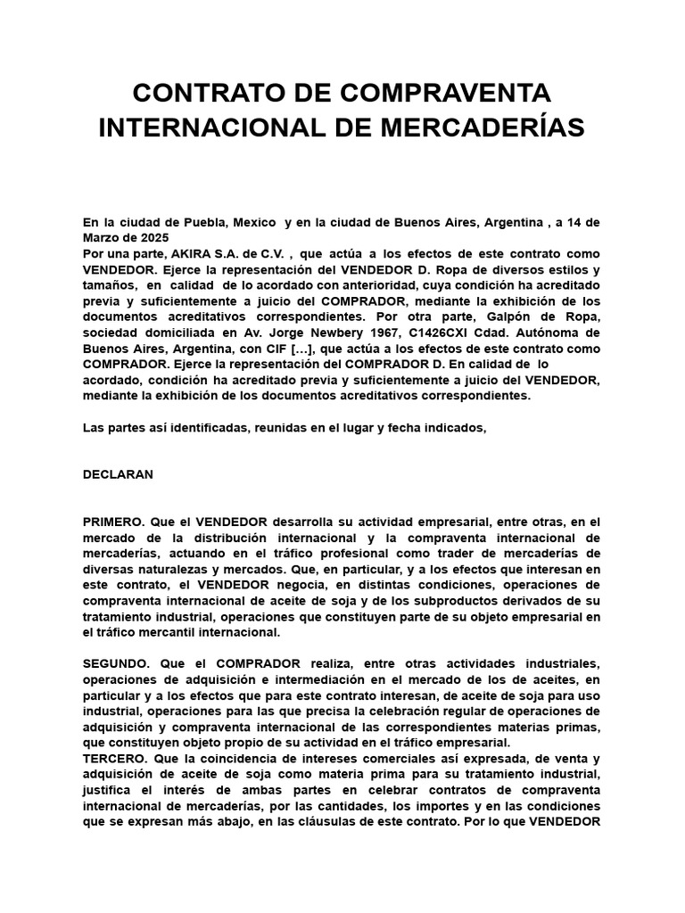 CONTRATO DE COMPRAVENTA INTERNACIONAL | PDF | Carta de crédito | Póliza de seguros