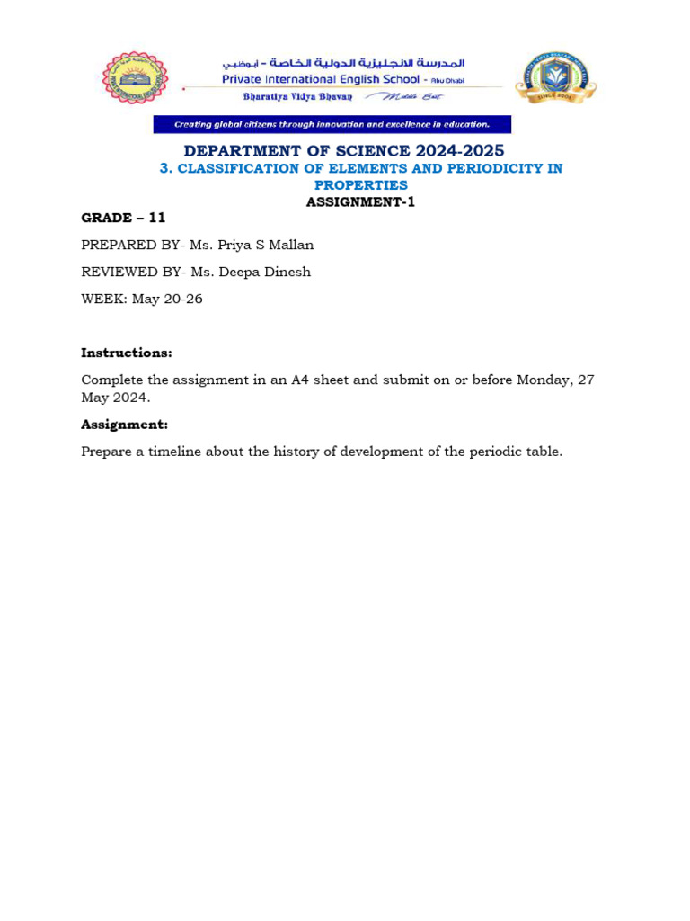 Periodic Table History Assignment 2024 | PDF