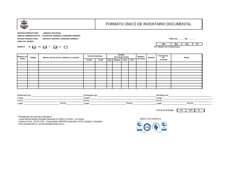 Formato Unico de Inventario Documental Gedoc-ft-024-Aygar | PDF