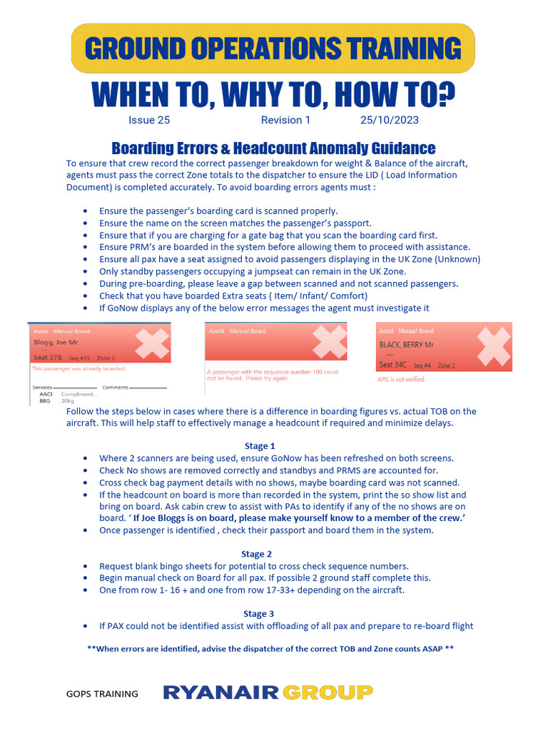 Issue 25 Boarding Errors Headcount Anomaly Guidence 25.10.23 | PDF | Aviation