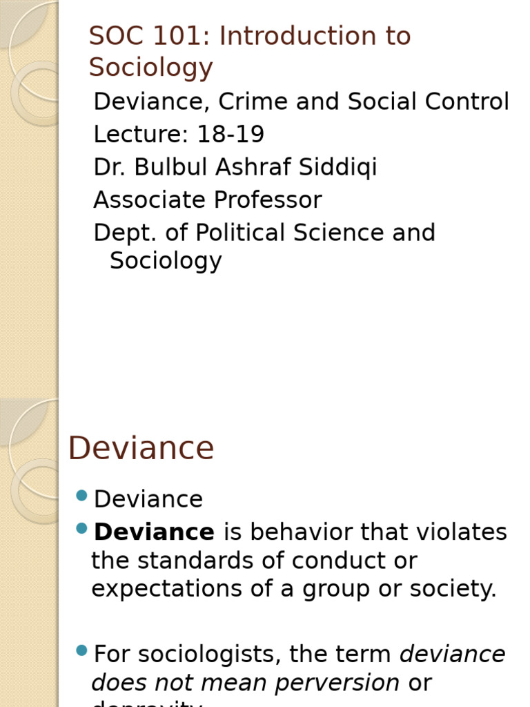 SOC101+Lecture18 19 Crime+and+Deviance | PDF | Deviance (Sociology) | Crimes