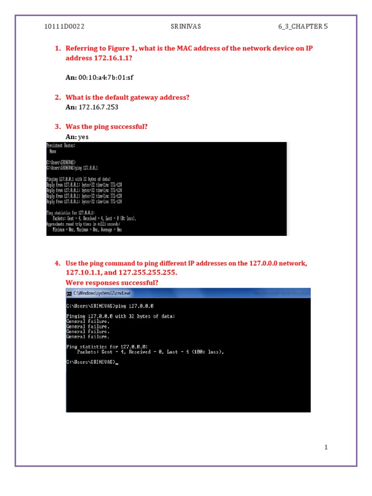 An: 00:10:a4:7b:01:sf: 1. Referring To Figure 1, What Is The MAC Address of The Network Device ...