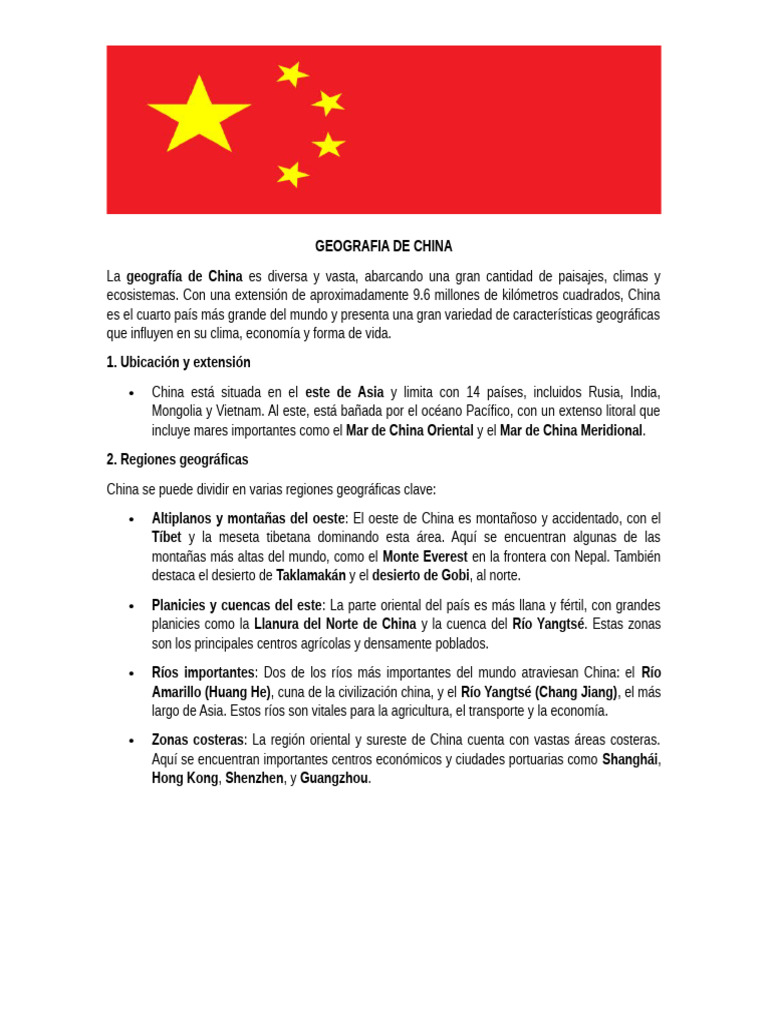 Características Geográficas de China | PDF | China | Política mundial