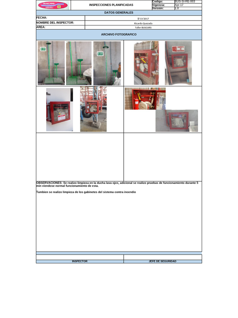 BUS-SI-RE-003 Informe de Inspeccion de SSA | PDF