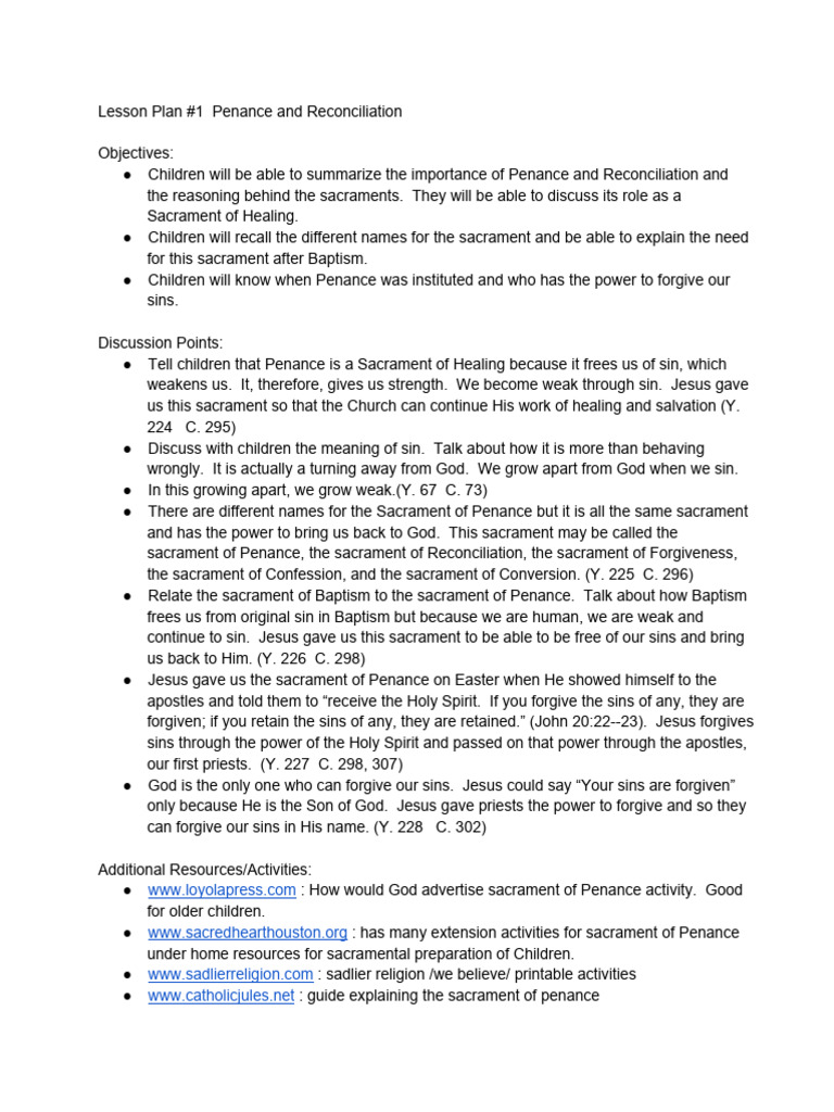 Reconciliation Lesson Plans | PDF | Penance | Confession (Religion)