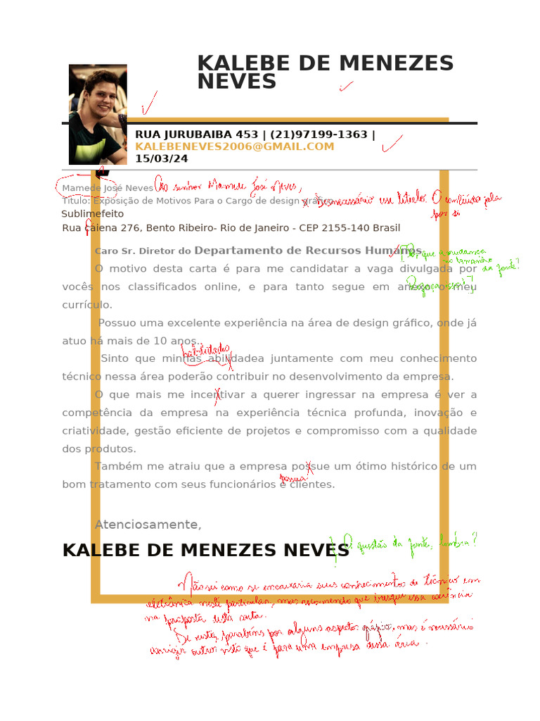 Carta de Exposição de Motivos KALEBE 1231 2024 | PDF