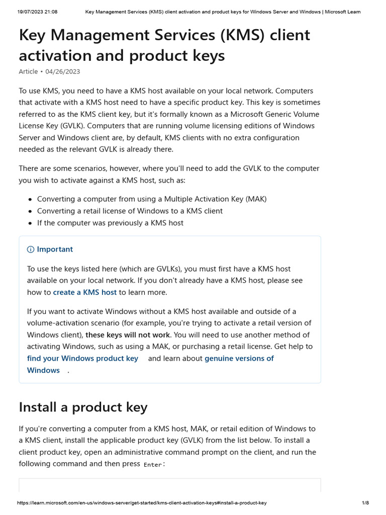 Key Management Services (KMS) Client Activation and Product Keys For Windows Server and Windows ...