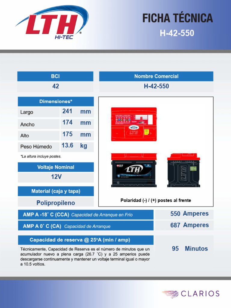 Ficha Técnica de Batería LTH | PDF