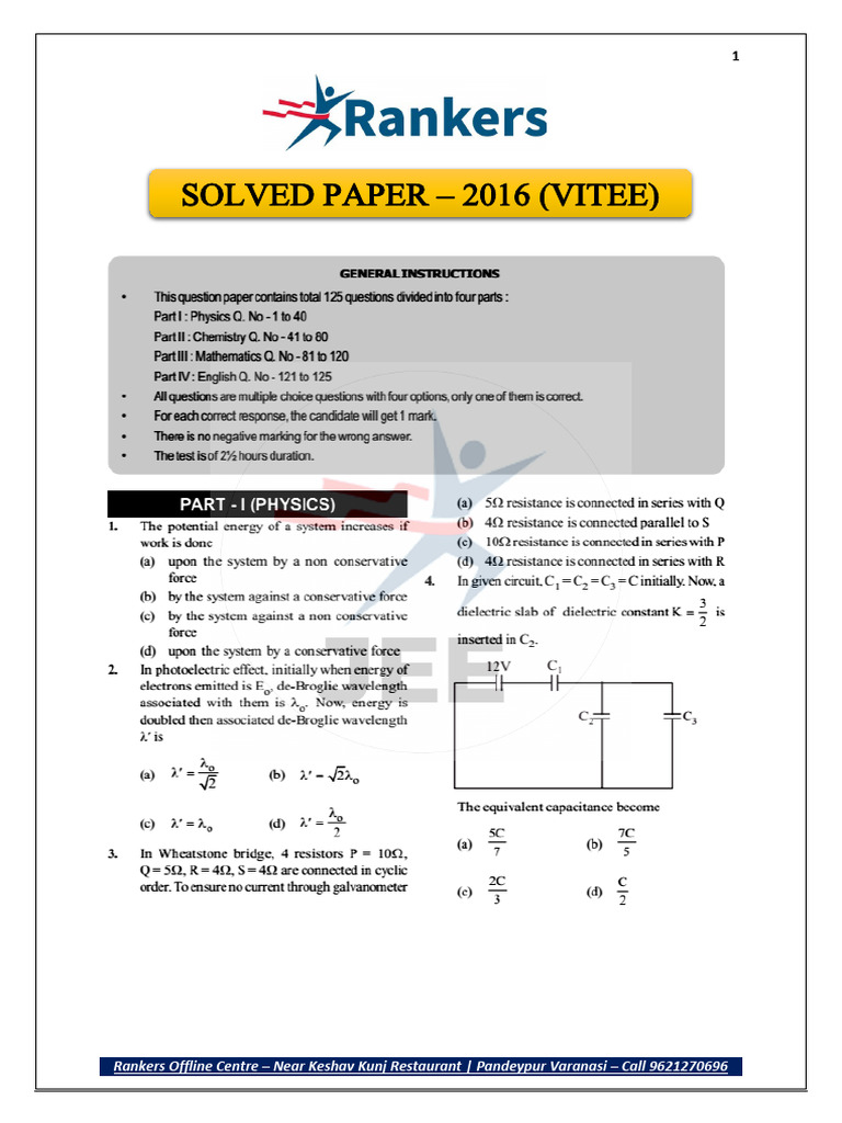 VITEEE Question Paper 2016solutions | PDF