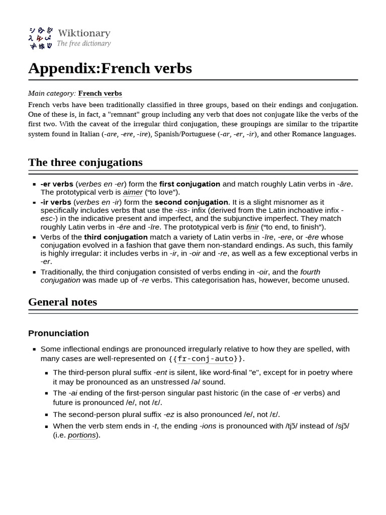 Appendix_French_verbs | PDF | French Conjugation | Language Mechanics