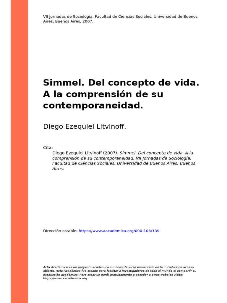 Diego Ezequiel Litvinoff (2007) - Simmel. Del Concepto de Vida. A La ...