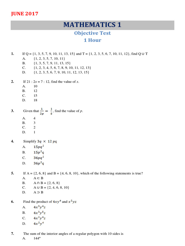 BECE 2017 Mathematics Questions & Answers | PDF | Area | Triangle