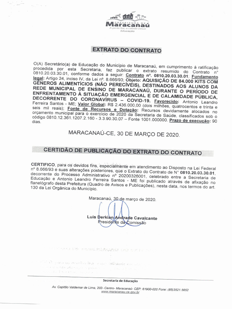 Extrato Do Contrato 0810 20 03 30 01 | PDF