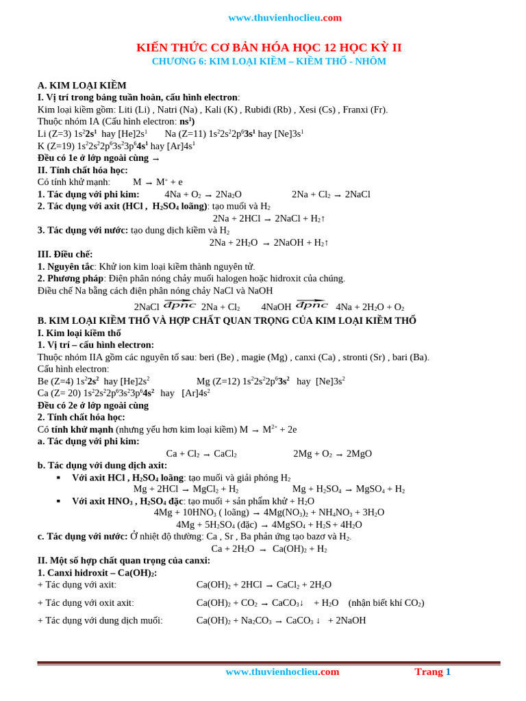 Ly Thuyet Hoa 12 HK2 | PDF