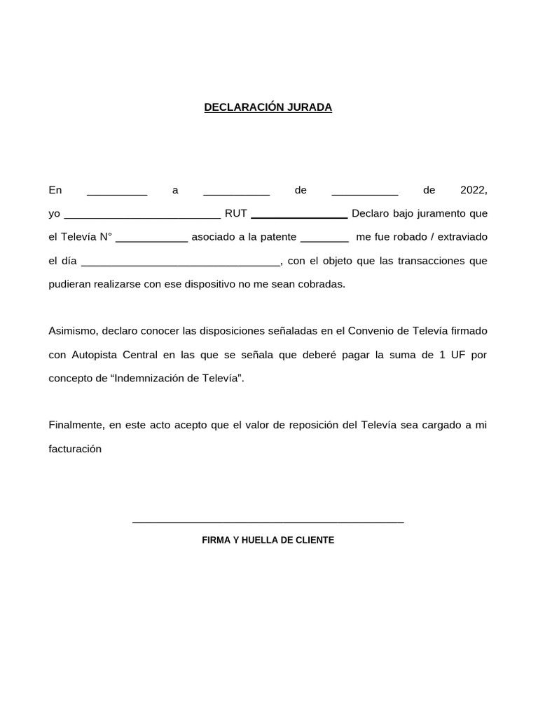 Declaracion Jurada Perdida TAG | PDF