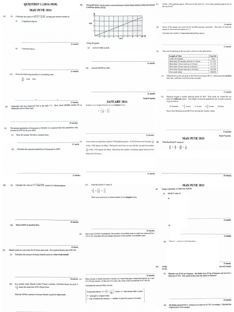 Maths QUESTION 1s 2024-2019 | PDF
