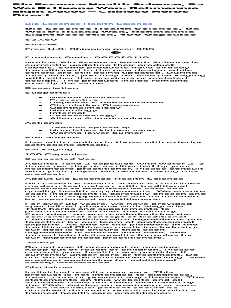 Ba Wei Di Huang Wan, Rehmannia Eight Decoc | PDF | Traditional Chinese ...