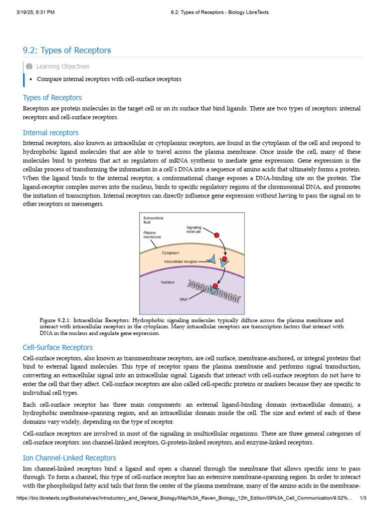 9.2 - Types of Receptors - Biology LibreTexts | PDF | Cell Signaling ...