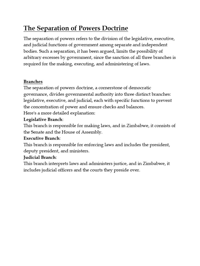 The Separation of Powers Doctrine | PDF | Separation Of Powers | Separation Of Powers Under The ...