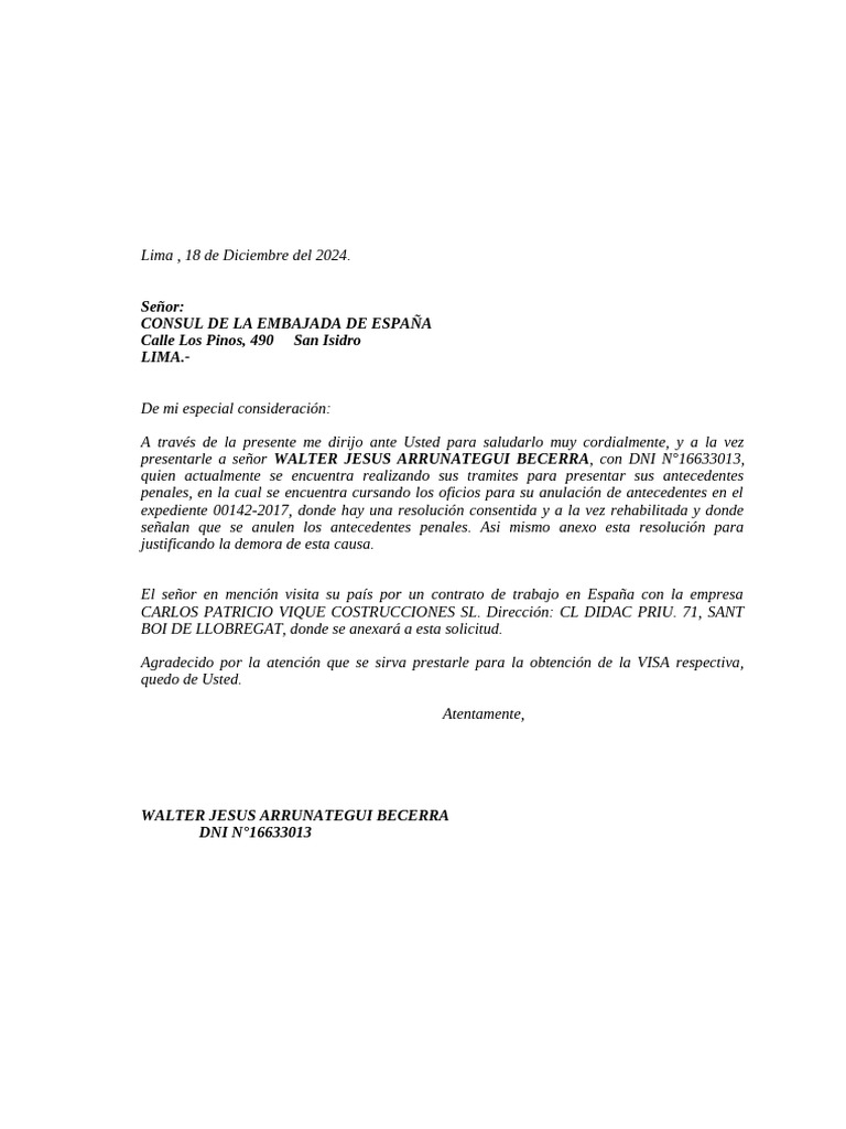 Carta Embajada | PDF