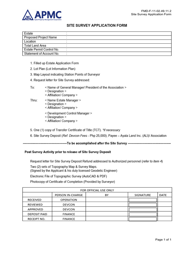 FMD-F-11-02.49.11.2 Site Survey Application Form (Fillable) | PDF